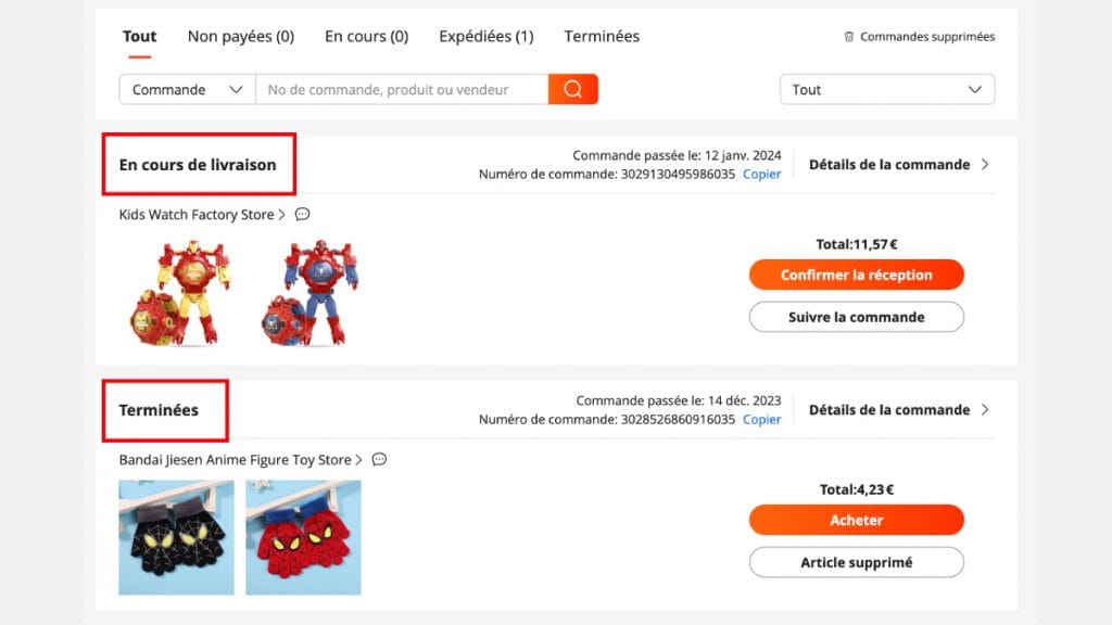 Où sont mes commandes en cours sur AliExpress
